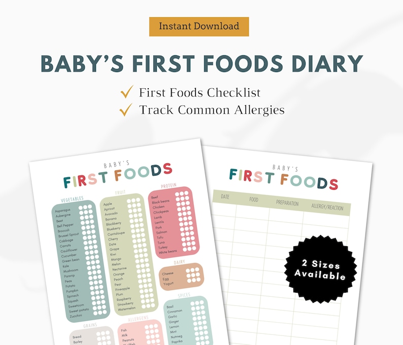 Baby's First Foods Checklist | Printable Food Log | Led Weaning | Solid ...