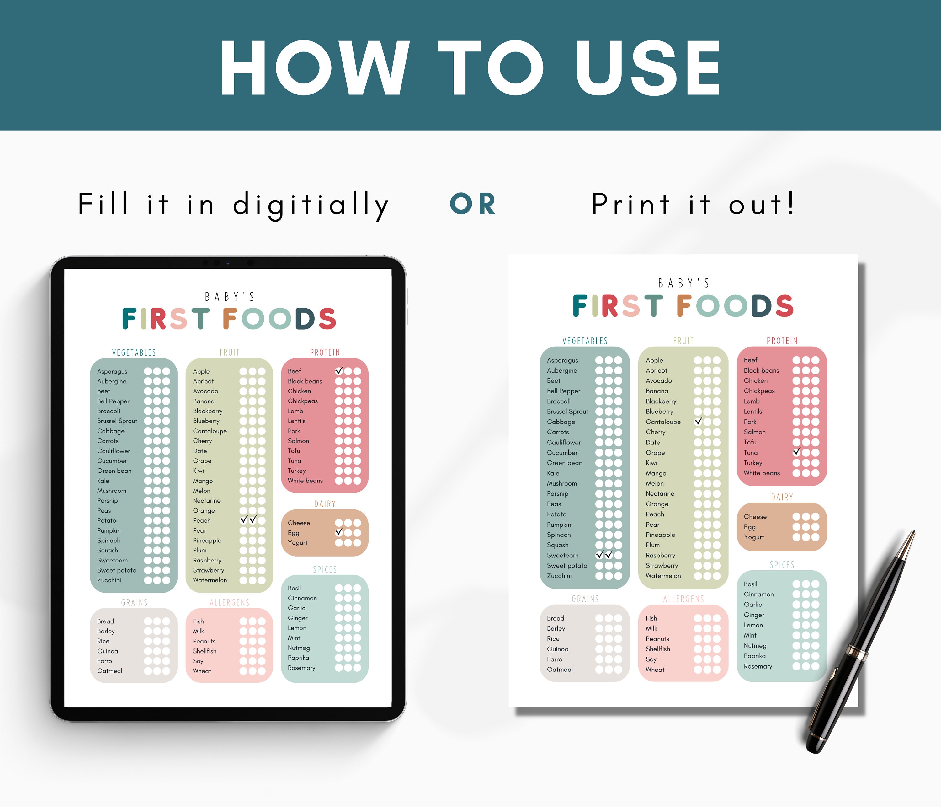 Baby's First Foods Checklist | Printable Food Log | Led Weaning | Solid ...
