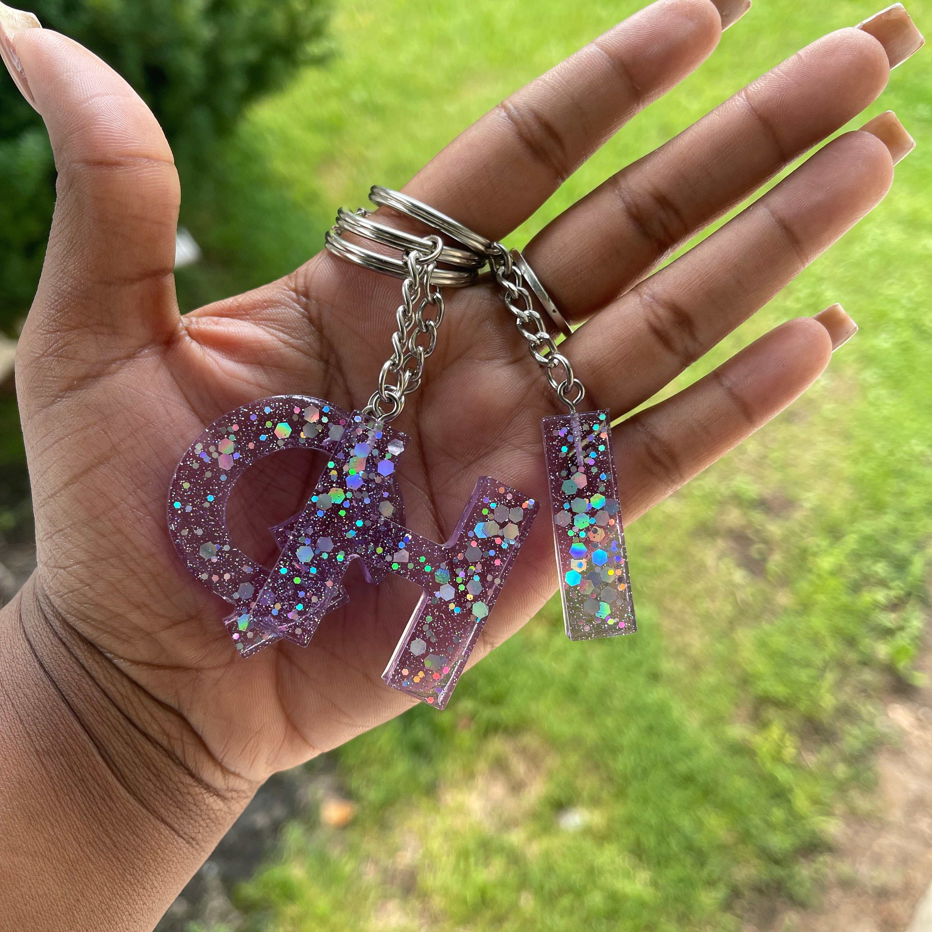 Handmade Purple Initial Keychains | Etsy