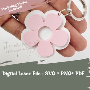 Simple Flower Keychain Svg, Double Layer Flower Svg, Daisy Bag Tag ...