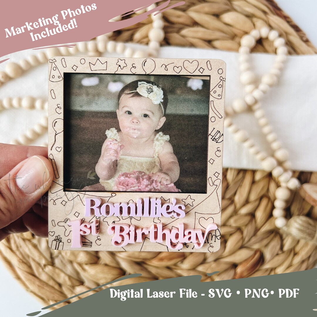 Birthday Picture Frame Svg, Glowforge Cut File, Laser Cut File ...