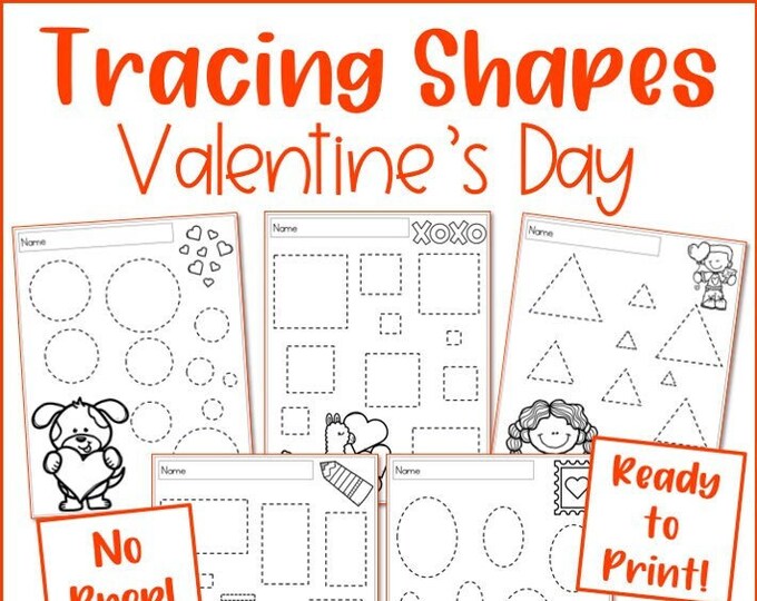 Preschool Tracing Shapes-valentine's Day Preschool - Etsy