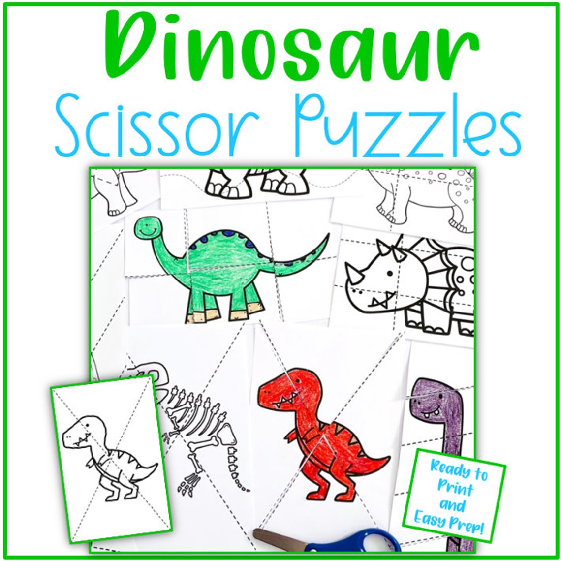 Dinosaur Scissor Puzzles Preschool Scissor Dinosaur Activity Fine Motor ...