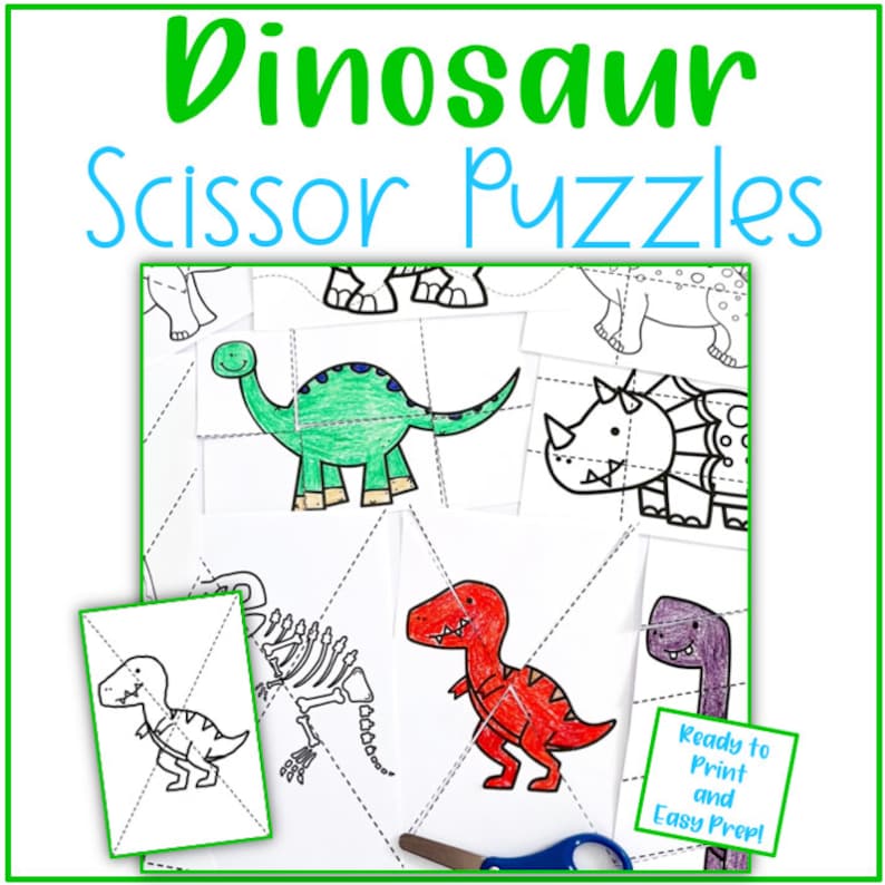 Dinosaur Scissor Puzzles Preschool Scissor Dinosaur Activity Fine Motor ...