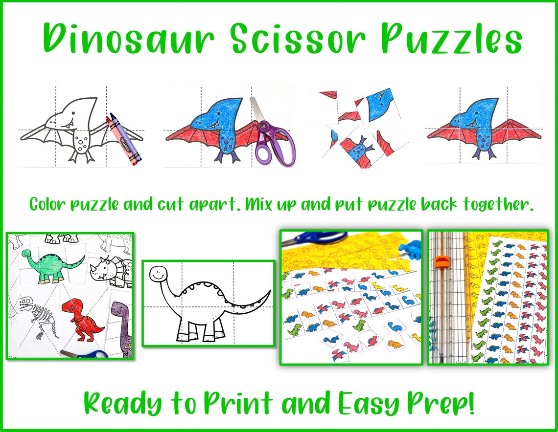 Dinosaur Scissor Puzzles Preschool Scissor Dinosaur Activity Fine Motor ...
