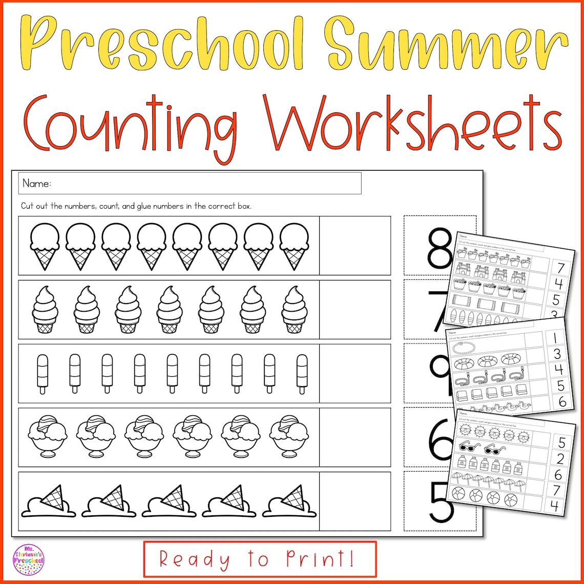 Preschool Summer Counting Math Worksheets, Preschool Worksheets, Summer ...