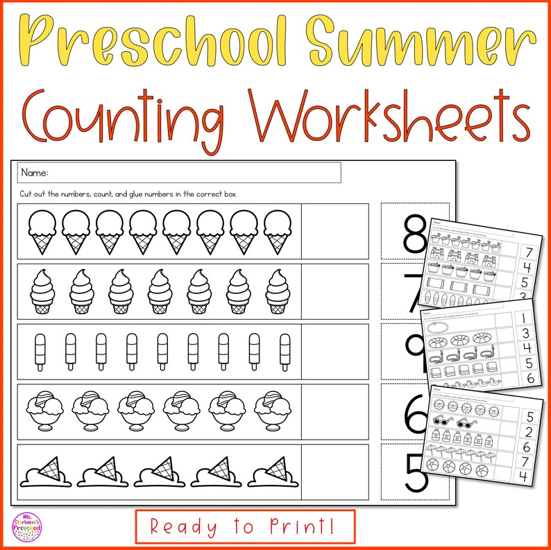 Preschool Summer Counting Math Worksheets, Preschool Worksheets, Summer ...