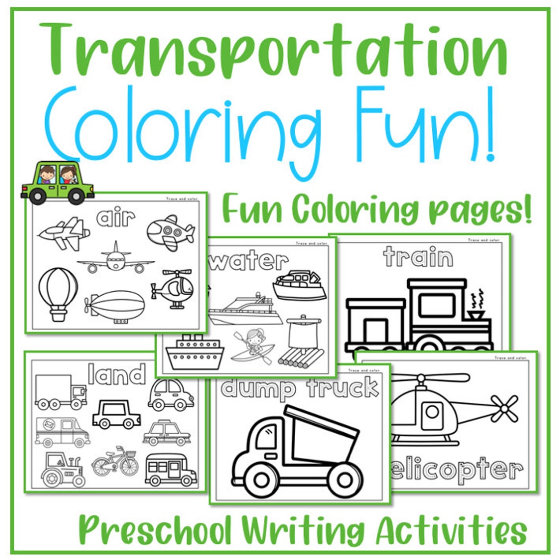 Transportation Preschool Coloring and Writing Pages Back to School ...
