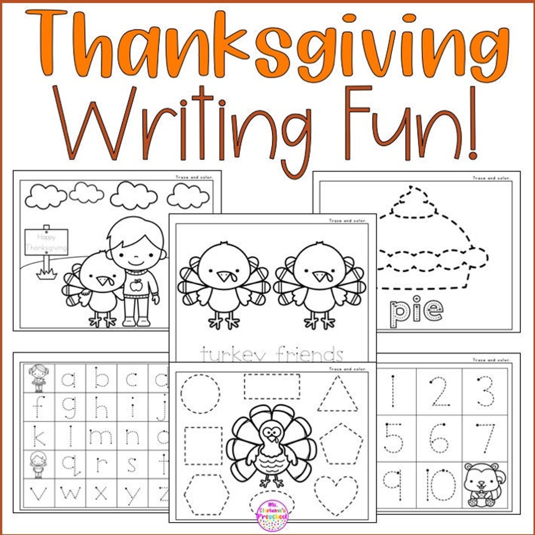 Preschool Thanksgiving Writing & Coloring Fun, Preschool Worksheets ...