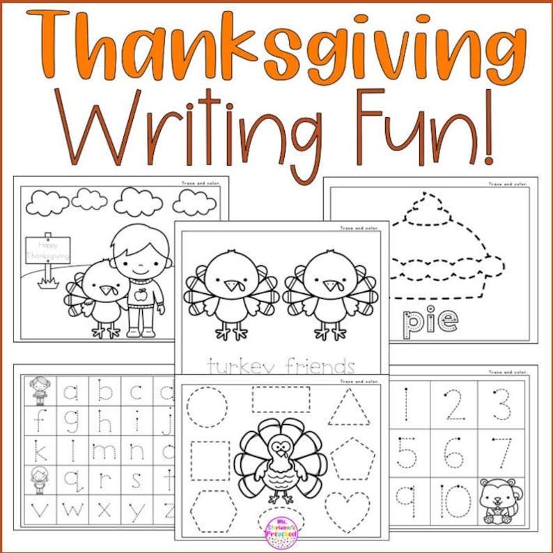 Preschool Thanksgiving Writing & Coloring Fun, Preschool Worksheets ...
