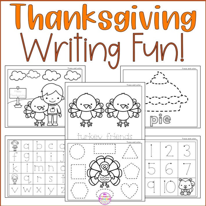 Preschool Thanksgiving Writing & Coloring Fun, Preschool Worksheets ...