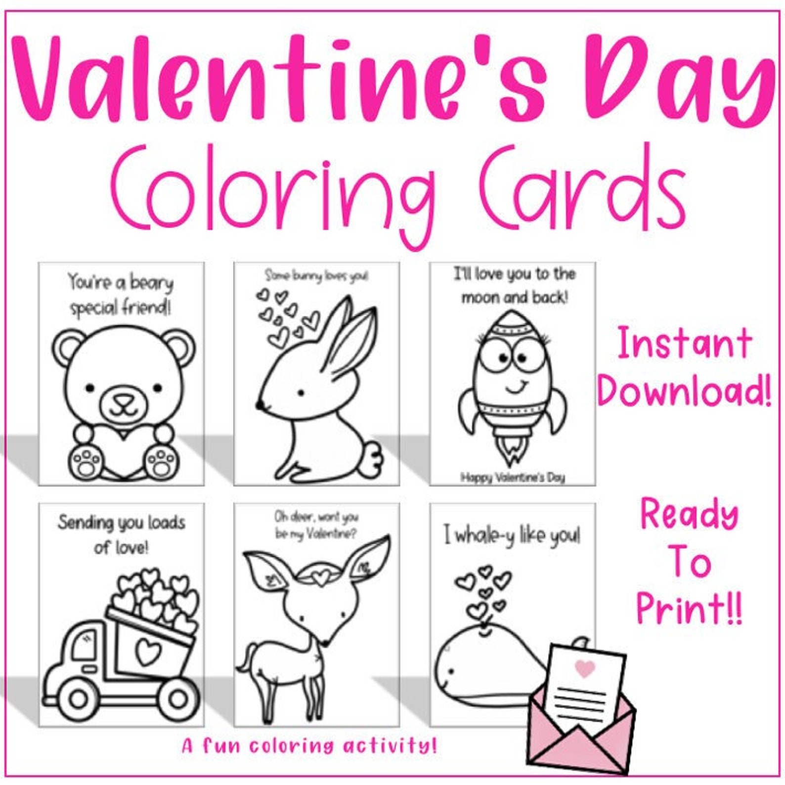 Printable Preschool Valentines Coloring Cards for Kids Classroom ...