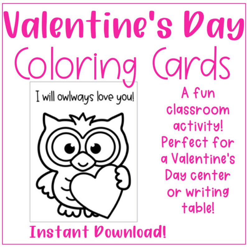 Printable Preschool Valentines Coloring Cards for Kids Classroom ...