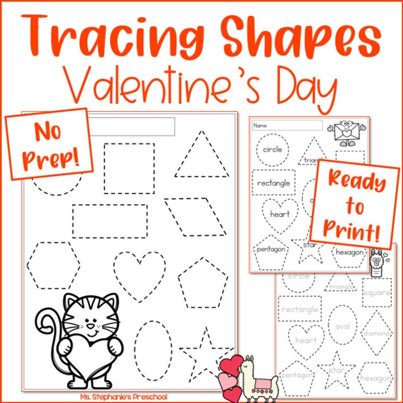 Preschool Tracing Shapes-valentine's Day, Preschool Printables and ...