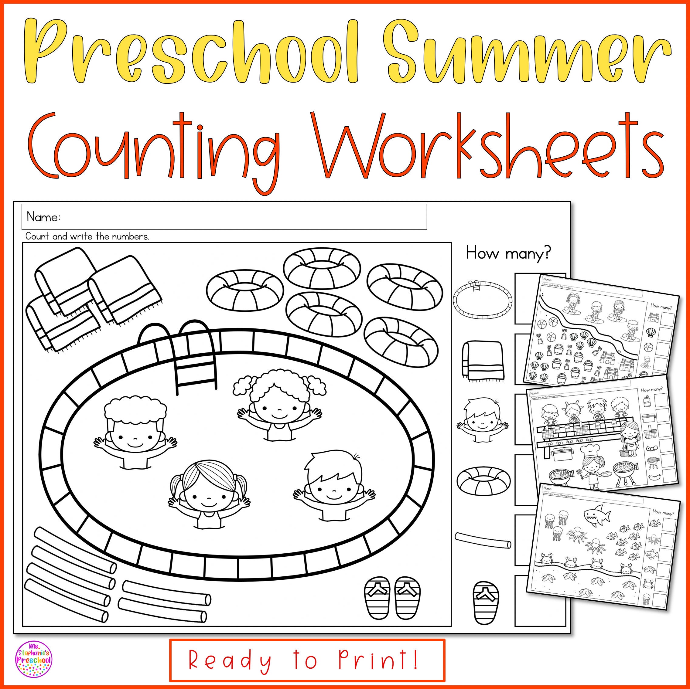 Preschool Summer Counting Math Worksheets, Preschool Worksheets, Summer ...