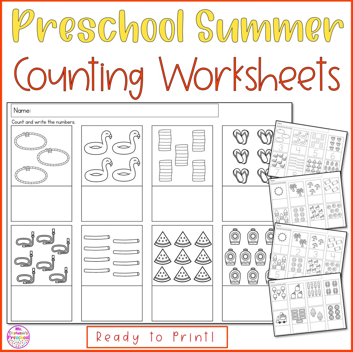 Preschool Summer Counting Math Worksheets, Preschool Worksheets, Summer ...