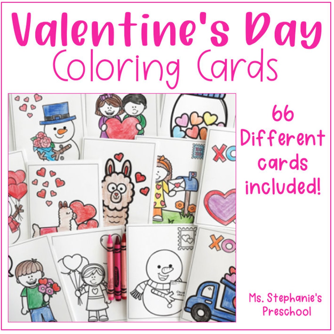 Printable Preschool Valentines Coloring Cards for Kids Classroom ...