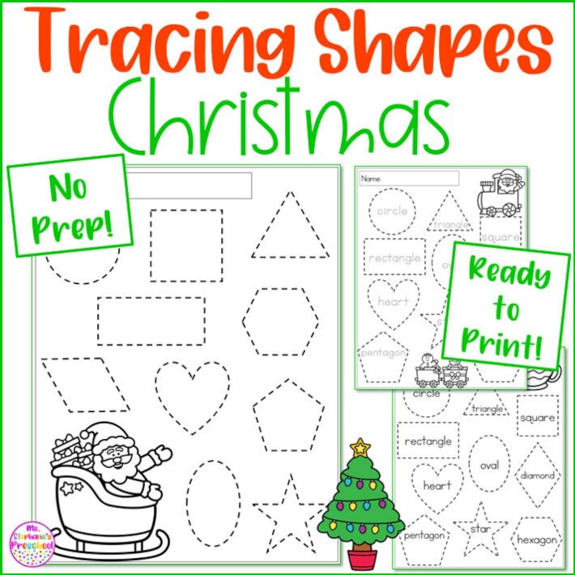 Preschool Tracing Shapes - Christmas, Preschool Printables, Preschool ...