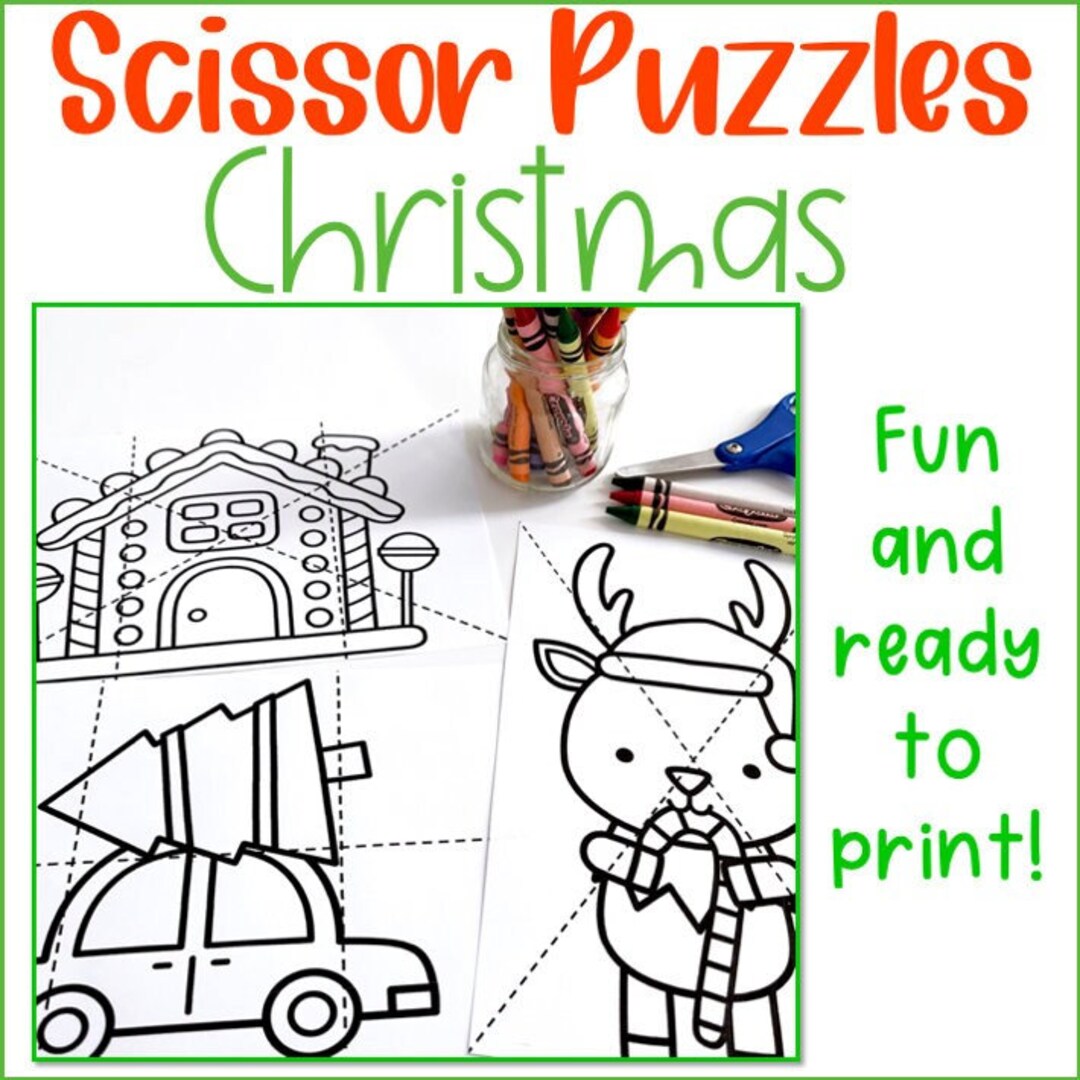 Christmas Preschool Coloring and Scissor Puzzles, Preschool Christmas ...