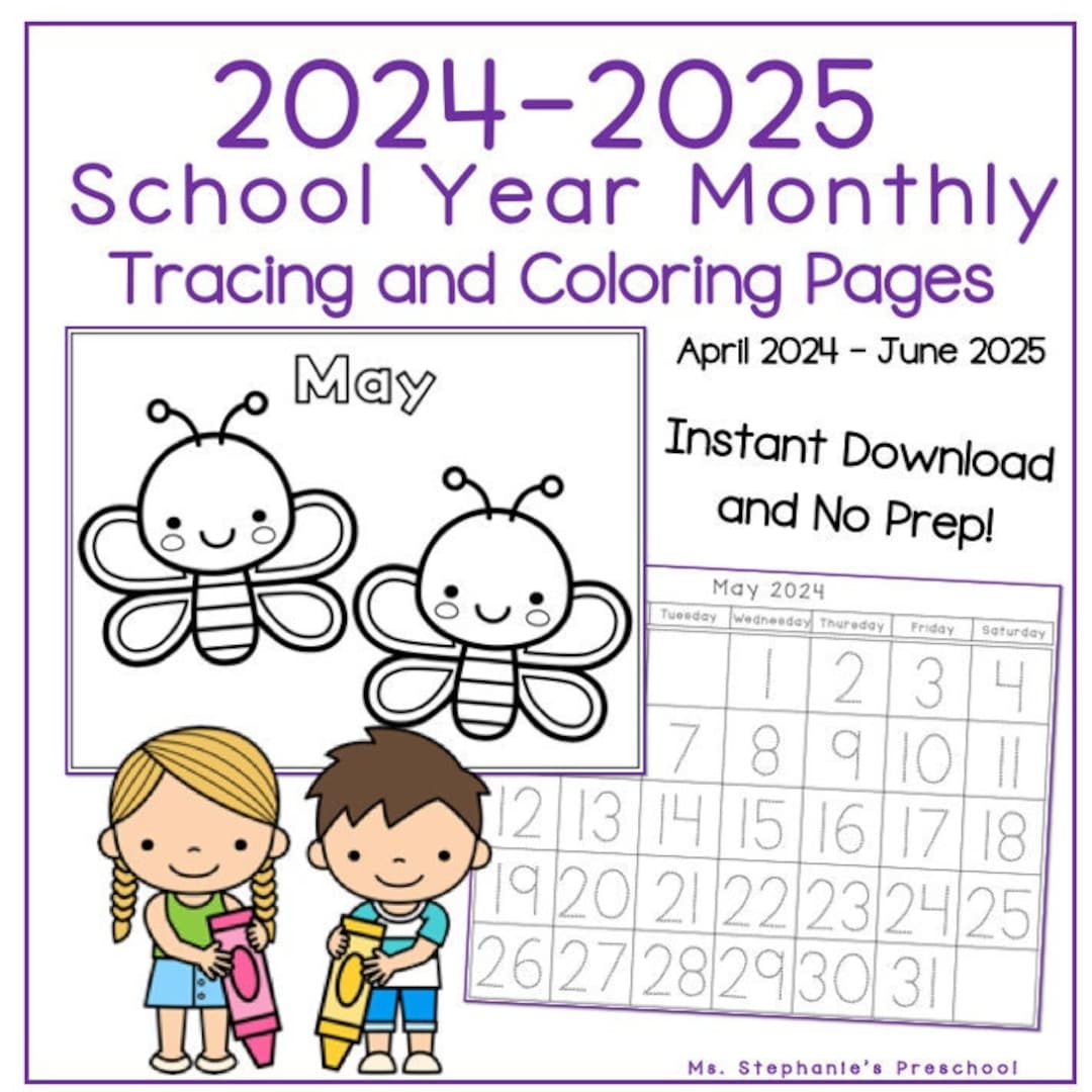 Monthly Calendar Tracing Numbers and Coloring Pages 2024-2025 Number ...