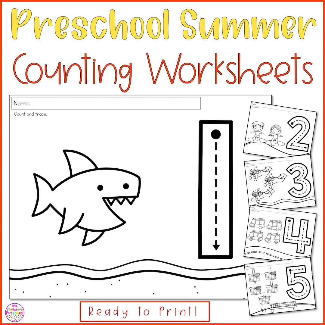 Preschool Summer Counting Math Worksheets, Preschool Worksheets, Summer ...