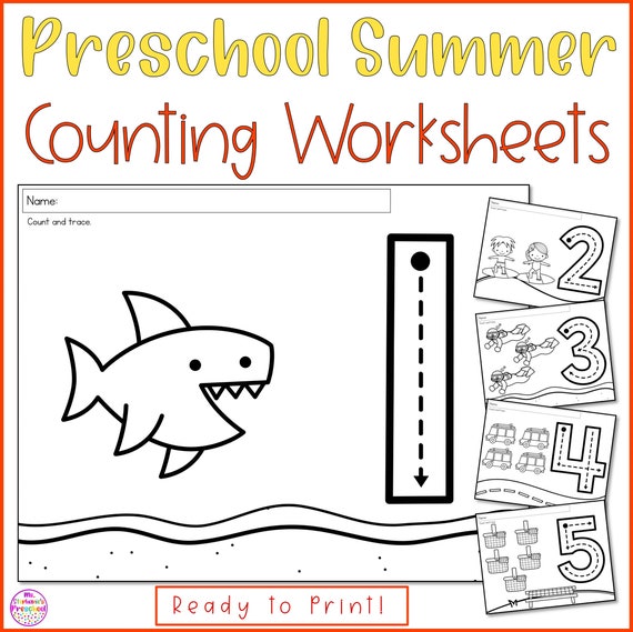 Preschool Summer Counting Math Worksheets | Etsy