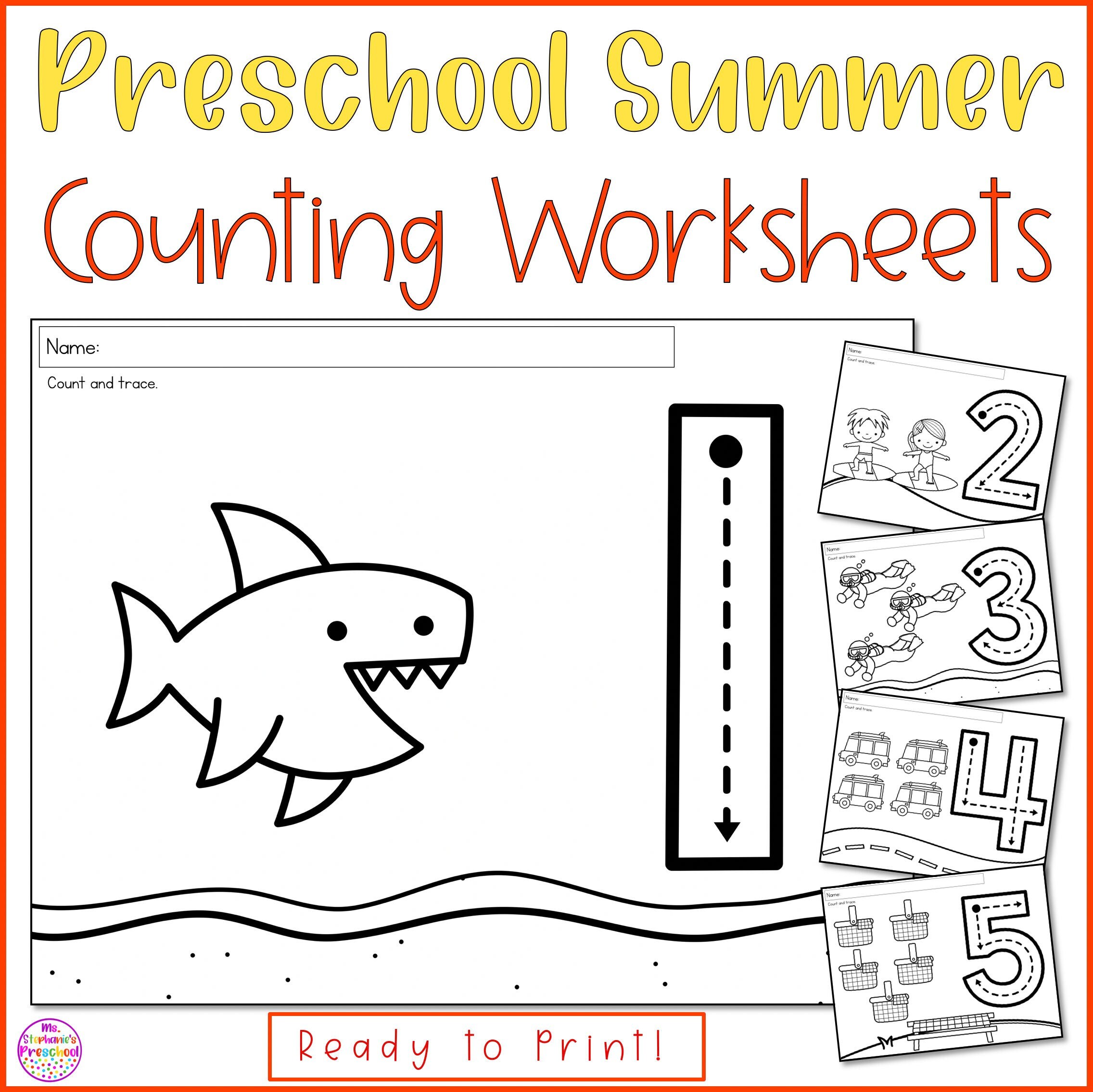 Preschool Summer Counting Math Worksheets, Preschool Worksheets, Summer ...