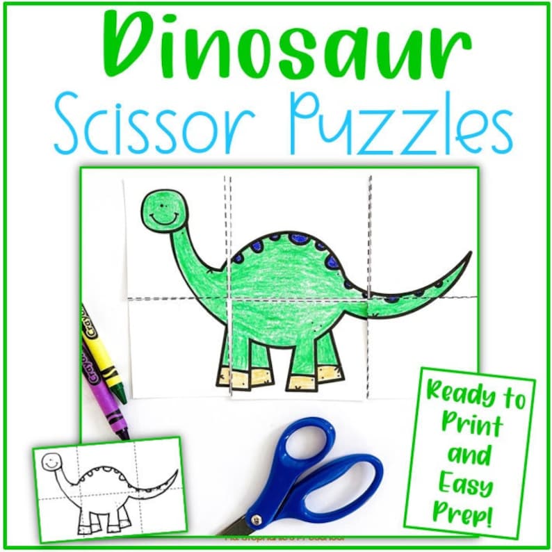 Dinosaur Scissor Puzzles Preschool Scissor Dinosaur Activity Fine Motor ...