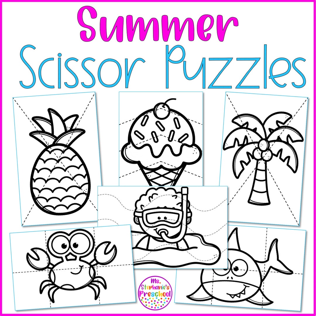 Summer Scissor Puzzles, Preschool Activity, Summer Activities, Coloring ...