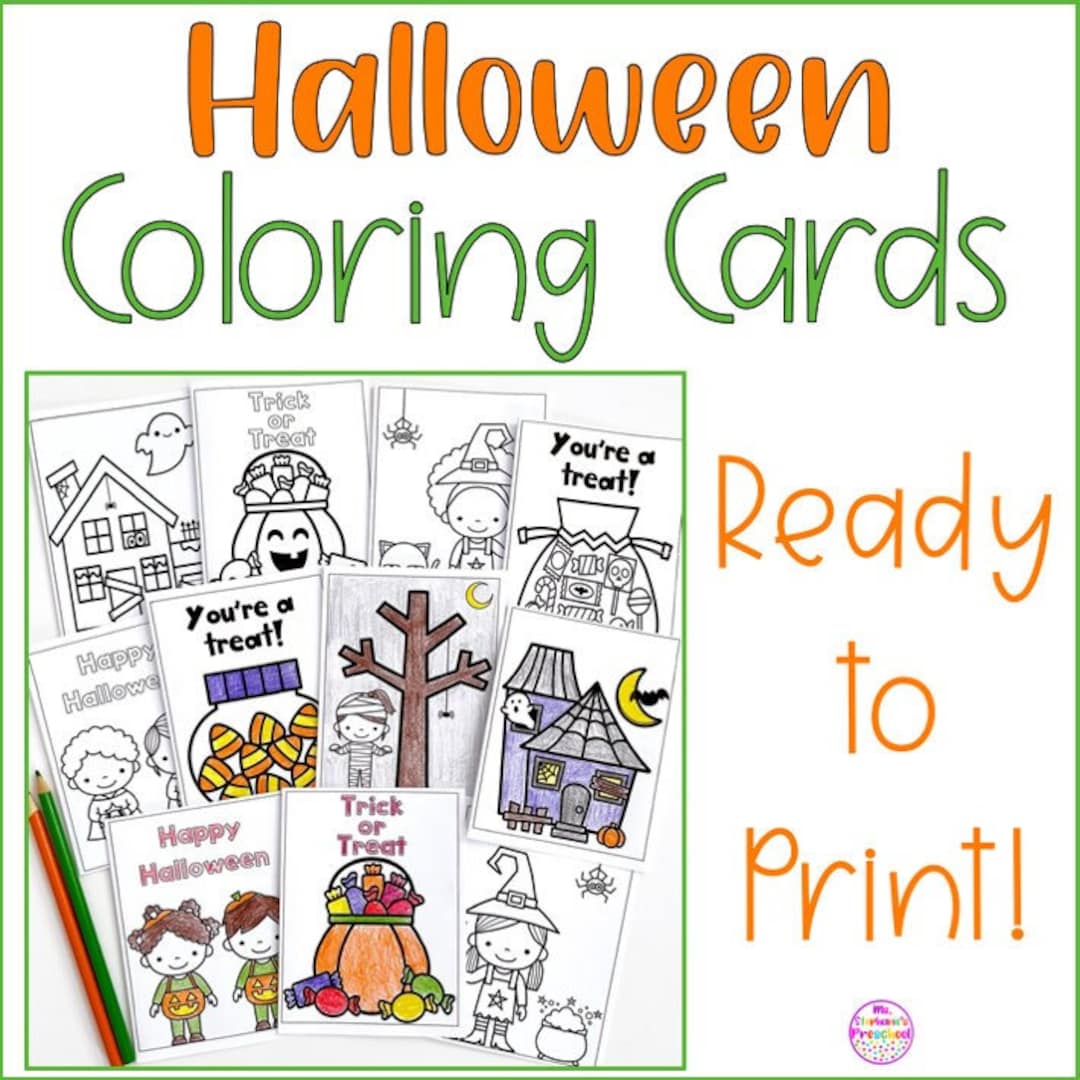 Halloween Preschool Coloring Cards, Printable Happy Halloween ...