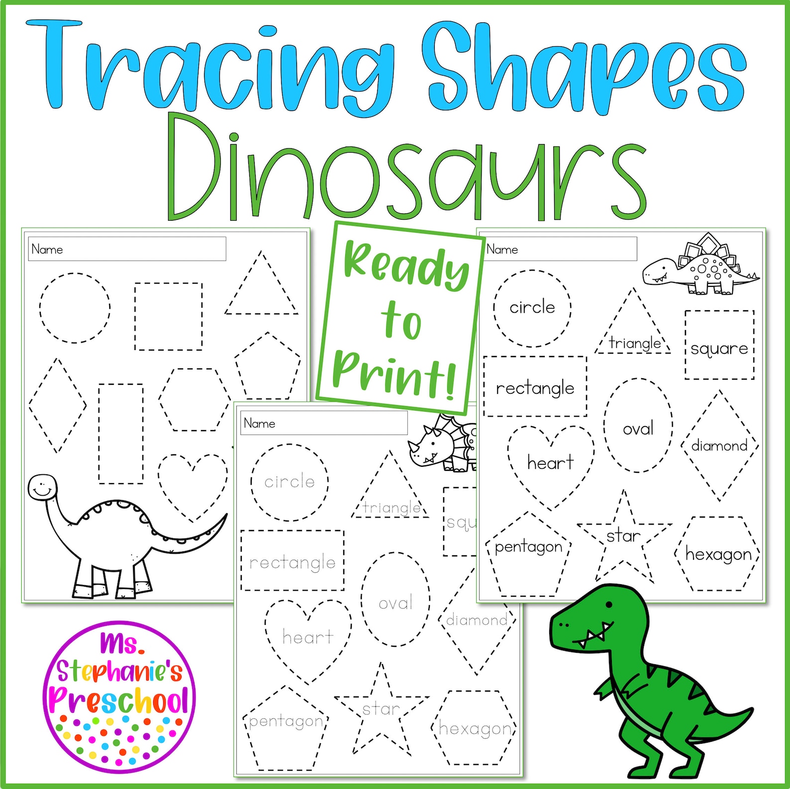 Preschool Tracing Shapes - Dinosaurs, Preschool Printables, Preschool ...