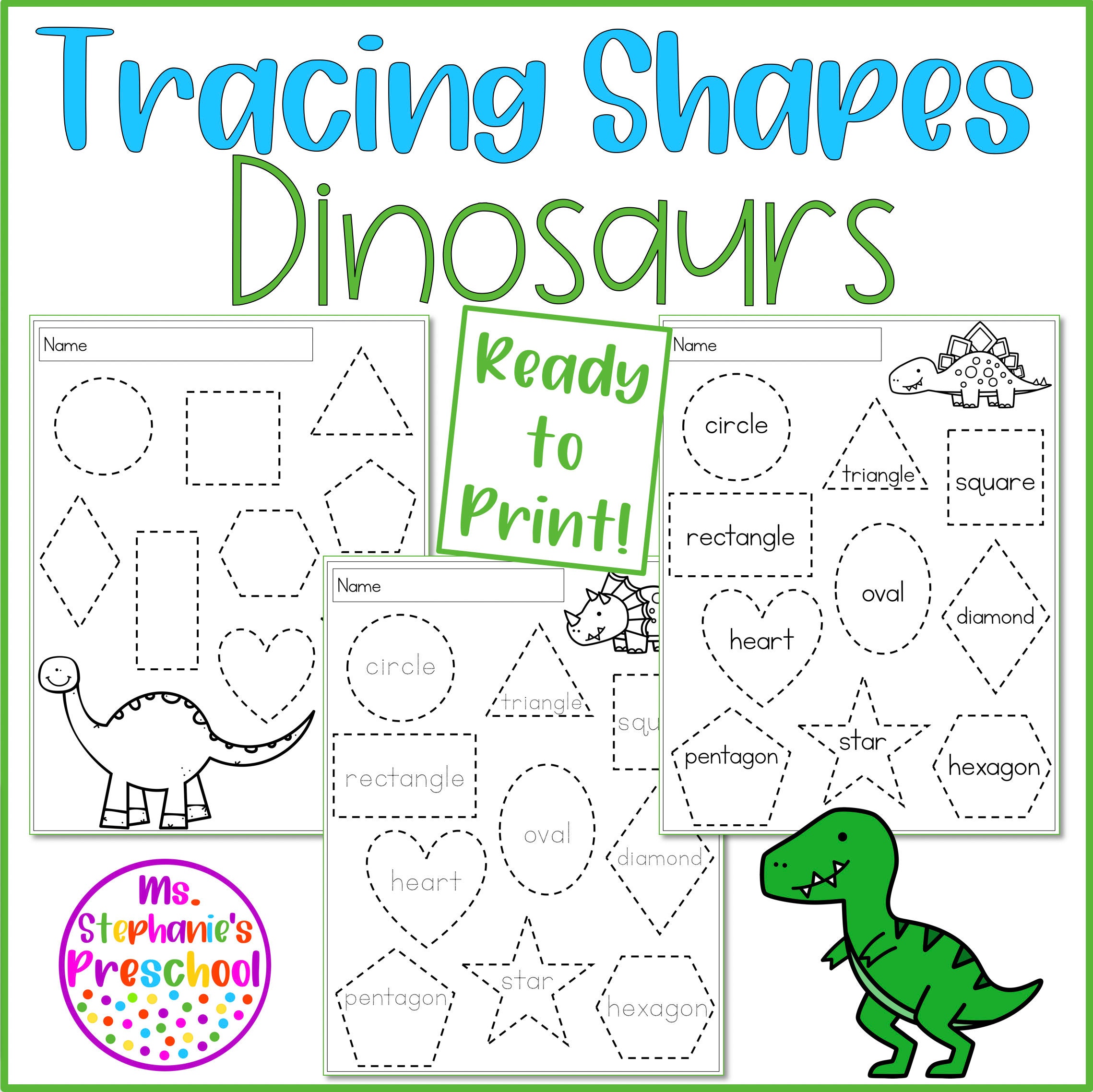 Preschool Tracing Shapes - Dinosaurs, Preschool Printables, Preschool ...