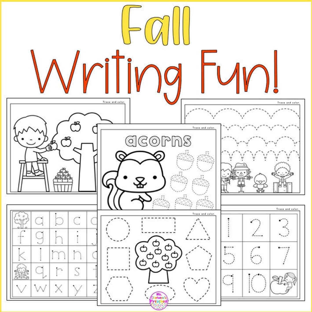 Fall Preschool Writing and Coloring Pages, Homeschool, Writing Practice ...