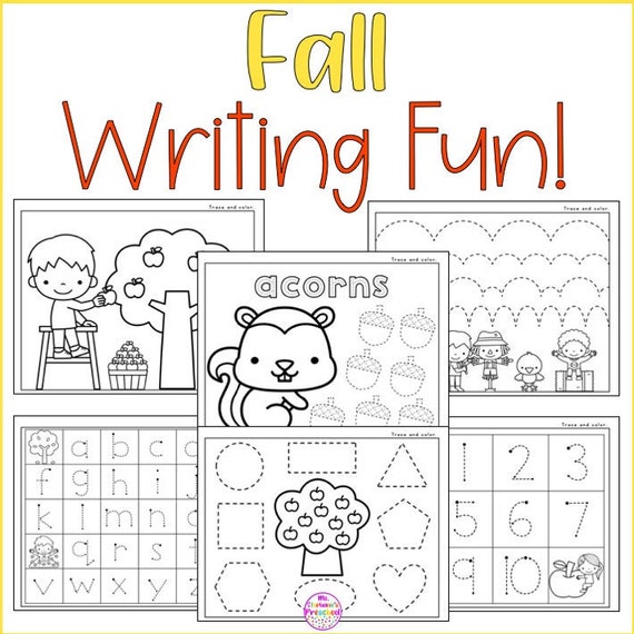 Fall Preschool Writing and Coloring Pages Homeschool Writing - Etsy