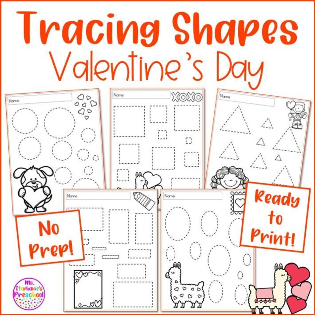 Preschool Tracing Shapes-valentine's Day, Preschool Printables and ...