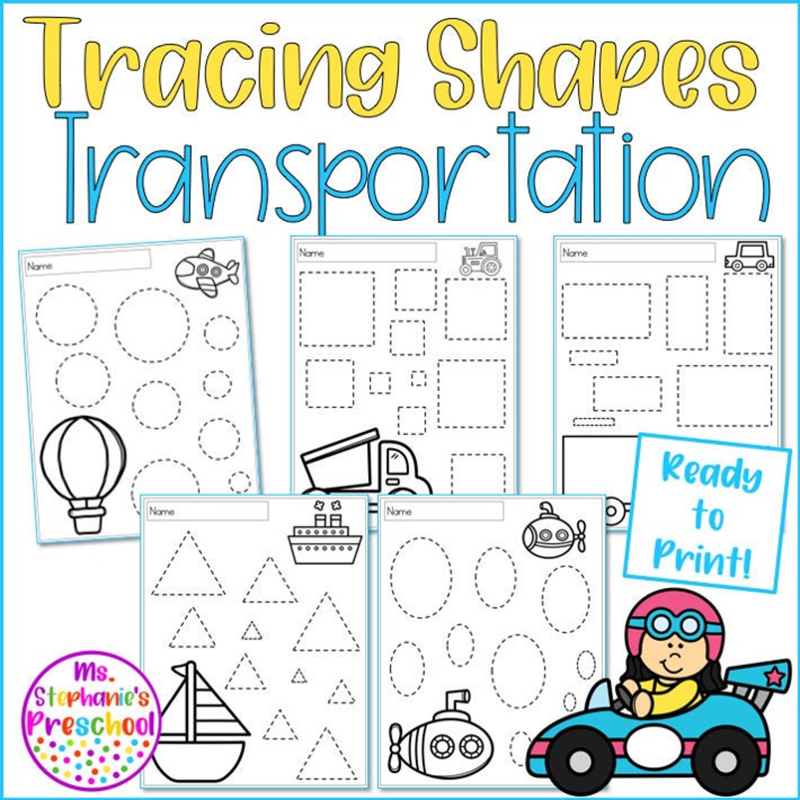 Transportation Tracing Shapes, Preschool Activity, Fine Motor Skills ...