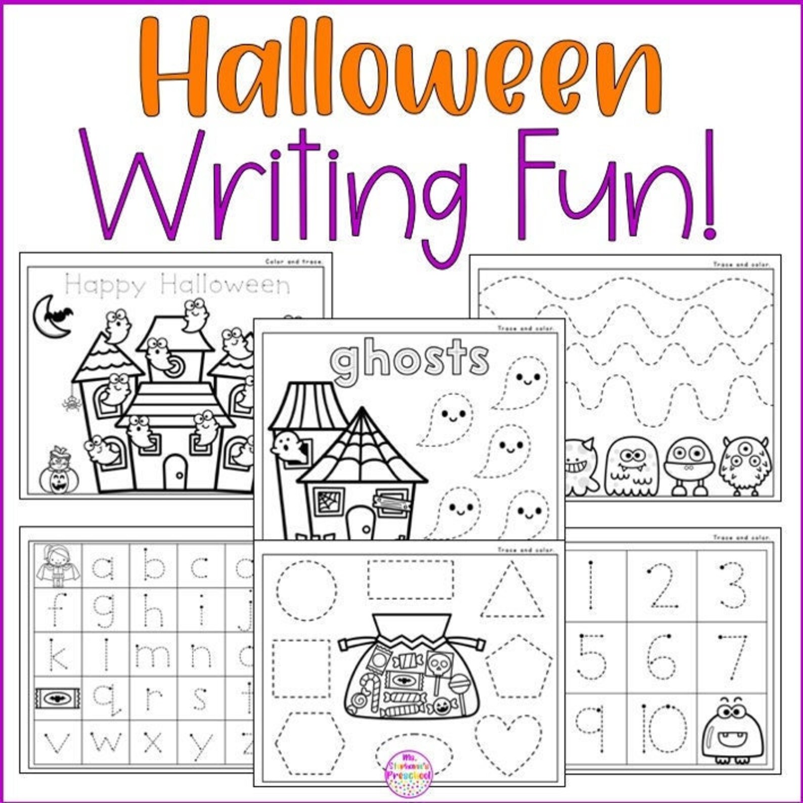Preschool Halloween Writing & Coloring Fun, Preschool Worksheets ...