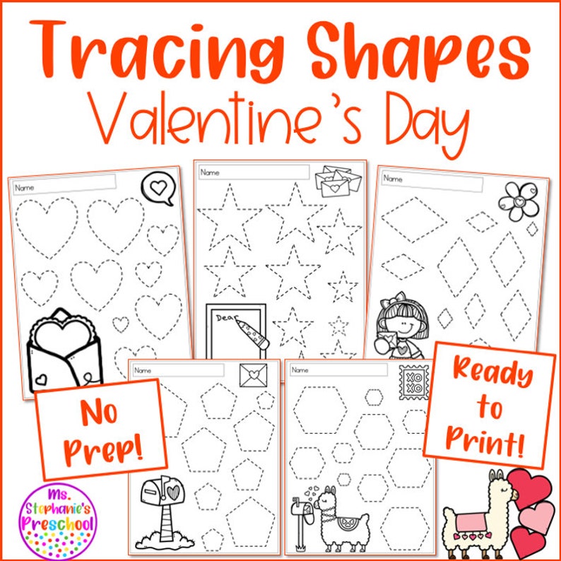 Preschool Tracing Shapes-valentine's Day, Preschool Printables and ...