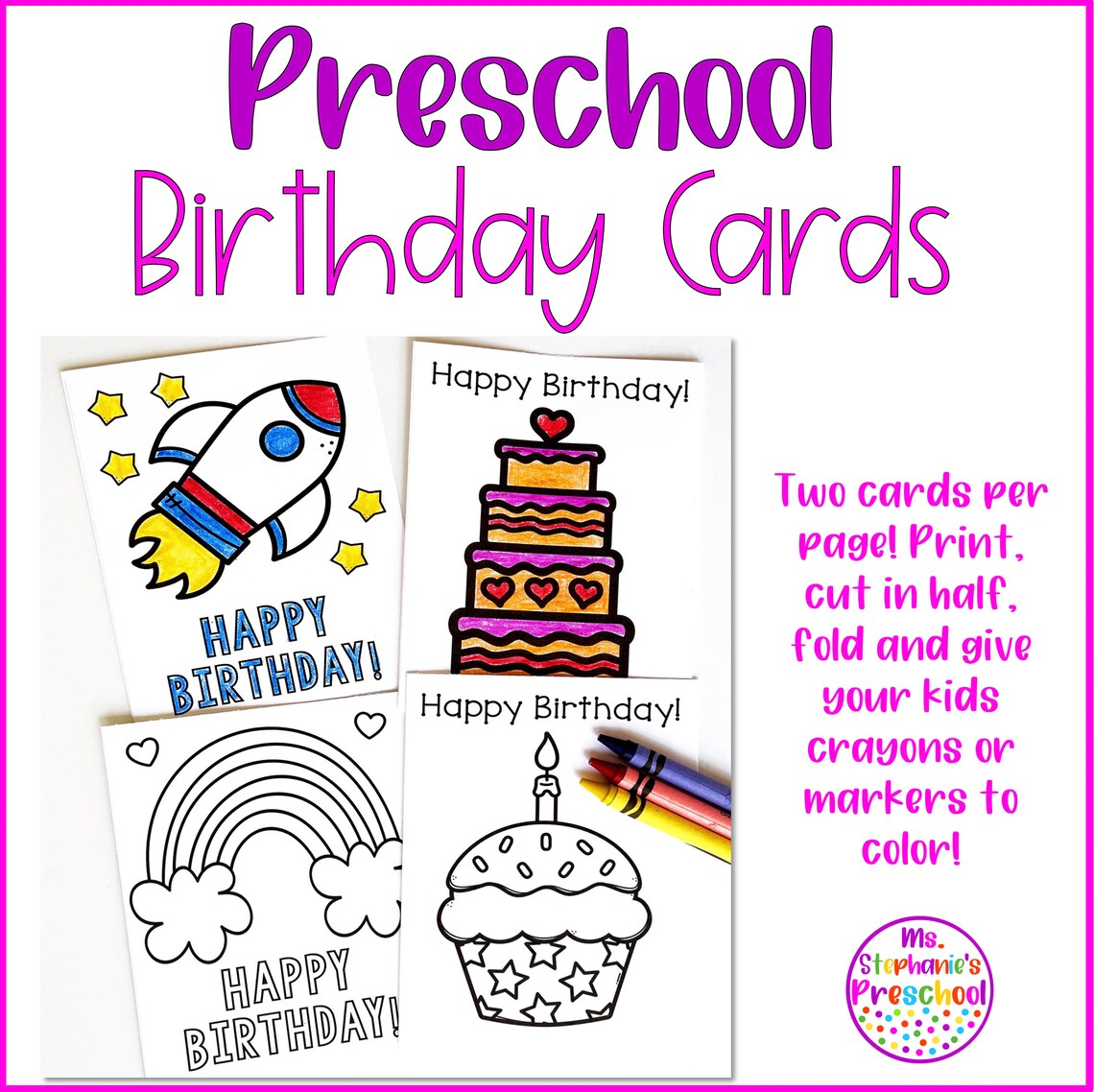 Preschool Birthday Cards, Coloring Birthday Cards, Preschool Activity ...