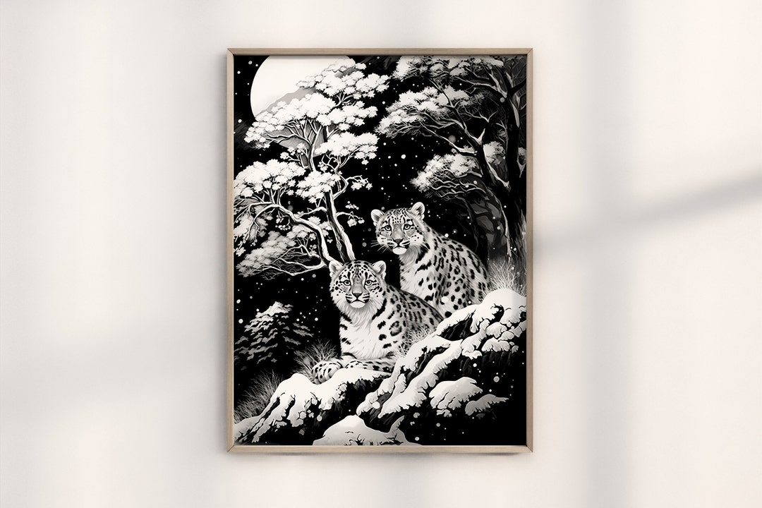 Matsumoto Hoji Snow Leopards Print, Traditional Japanese Snow Leopard ...