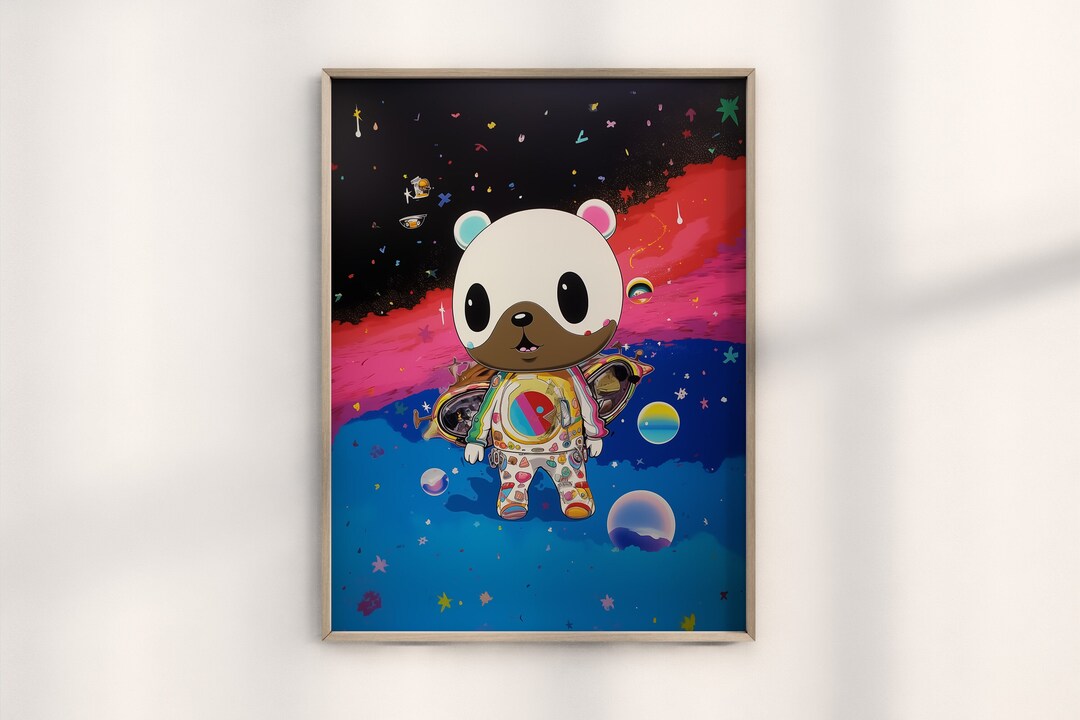 Takashi Murakami Kawaii Bear in Space Print, Colorful Pop Art, Unique ...