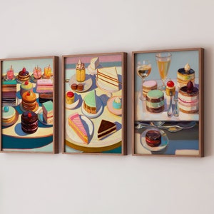 Wayne Thiebaud Set of 3 Pastries Paintings, Gourmet Dessert Art Digital ...