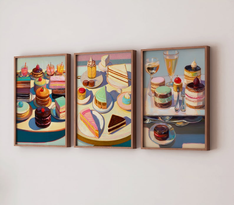 Wayne Thiebaud Set of 3 Pastries Paintings, Gourmet Dessert Art Digital ...
