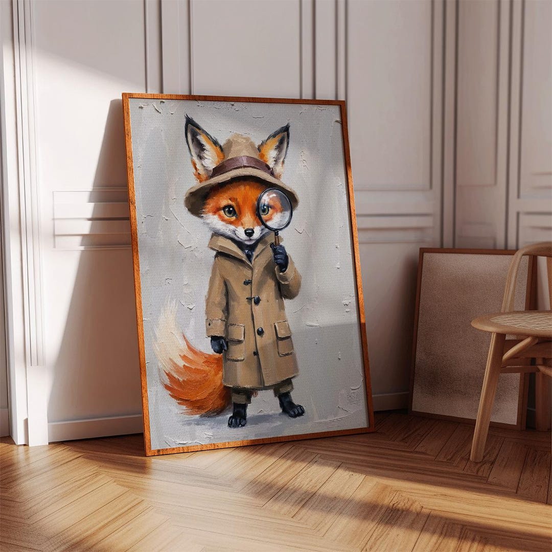 Fox Art, Detective Fox Illustration, Whimsical Animal Portraits,unique Animal Artwork,cute Fox ...