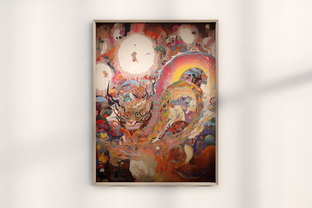 Takashi Murakami Psychedelic Dragon Print,vibrant Murakami Artwork ...