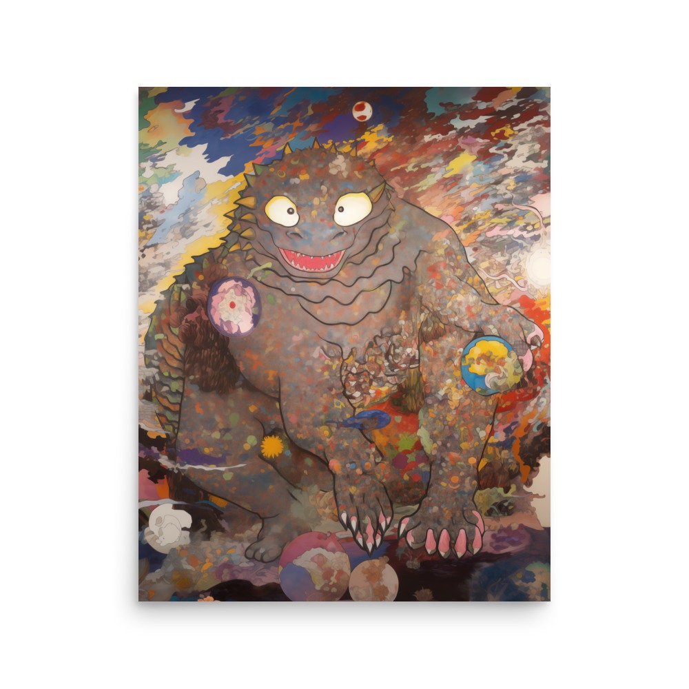 Takashi Murakami Psychedelic Godzilla Print, Vibrant Japanese Pop Art ...