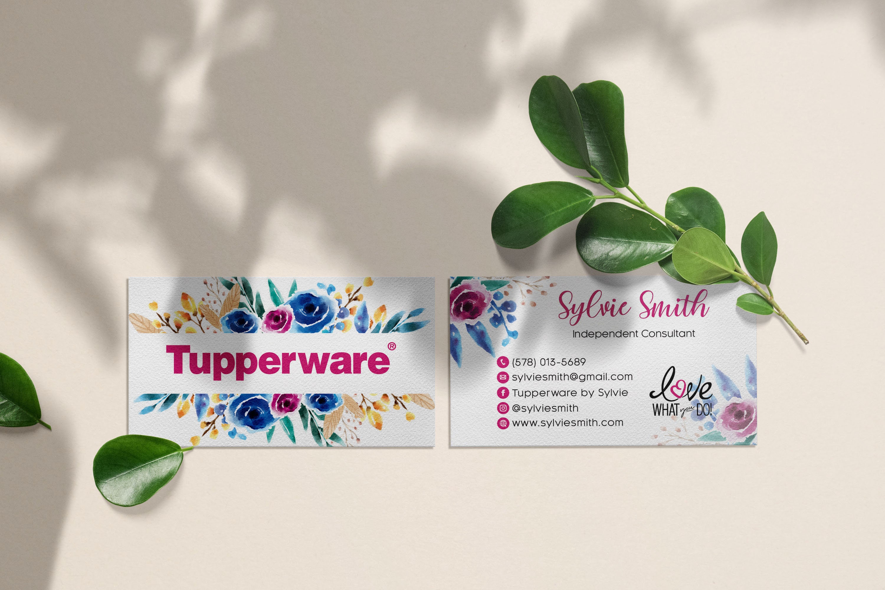 Blue Floral Custom Tupperware Business Card, Personalized Tupperware ...
