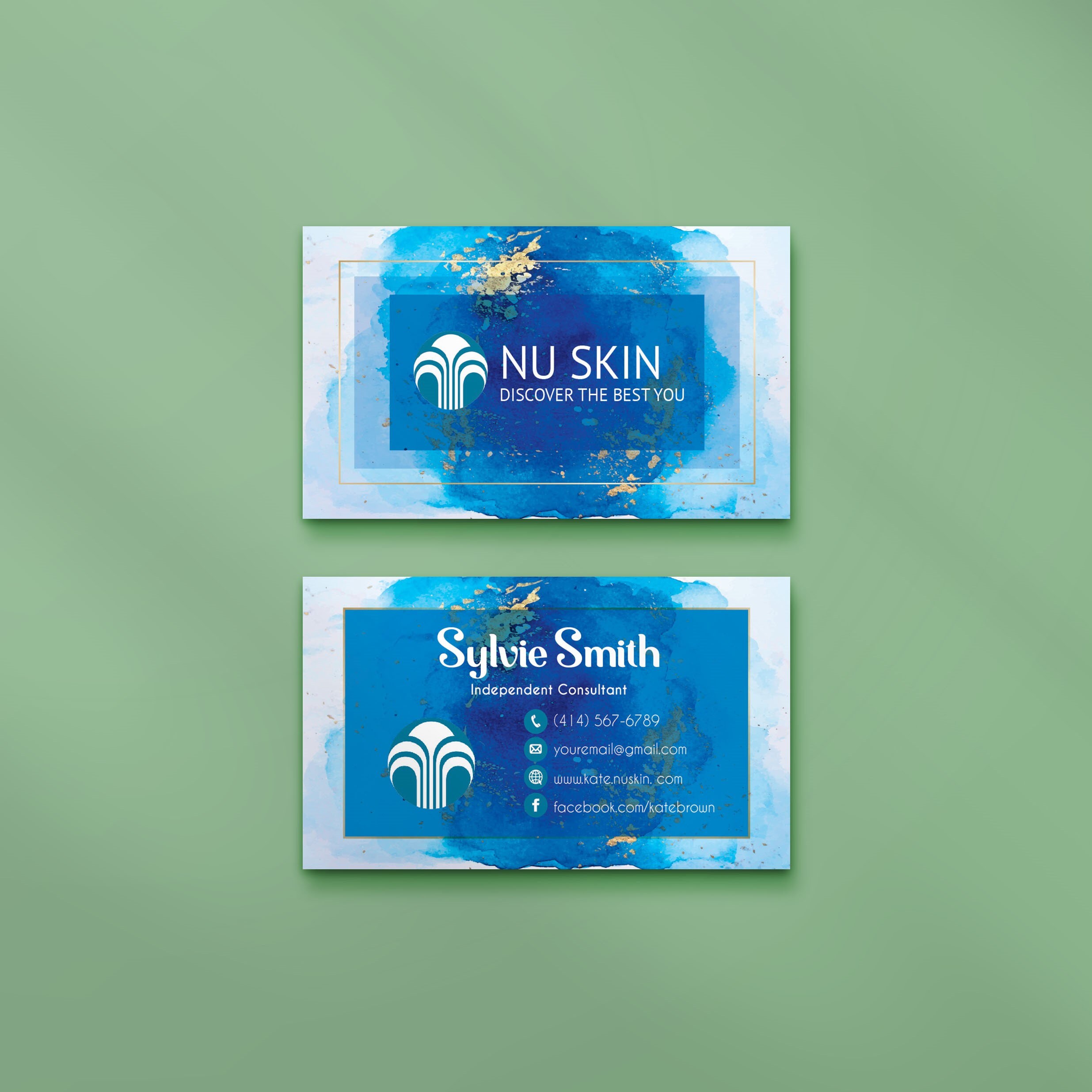Blue Watercolor NU SKIN Business Card, Personalized Nu Skin Business ...