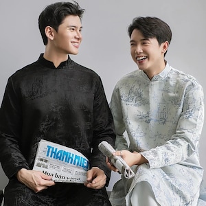 Brocade Ao Dai for Men With Snap Button, Ao Dai Vietnam, Pre-made ...