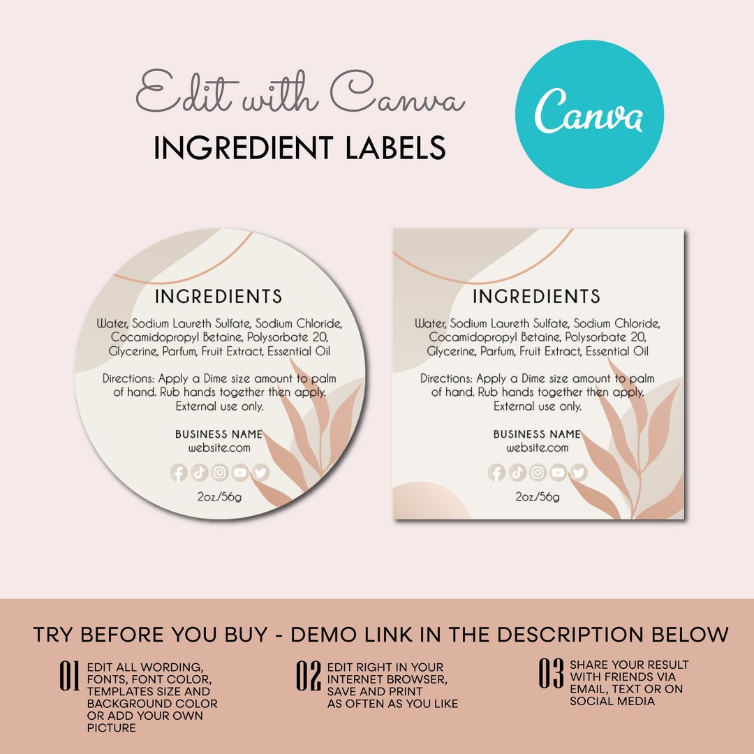 Ingredient Label Template Custom Product Packaging Sticker - Etsy